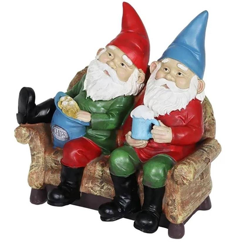 Gnomes Eating Chips And Drinking Beer - The Gnome Shop
