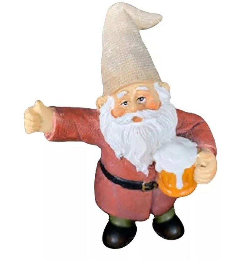 Beer drinking gnome with thumbs up Garden Gnome