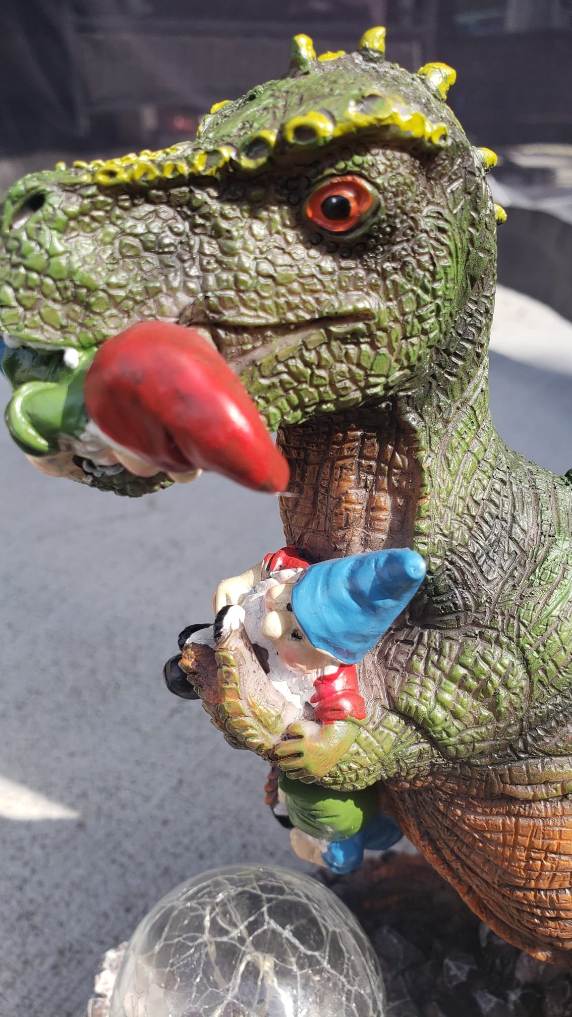 Dinosaur Eating Gnome with Light - The Gnome Shop
