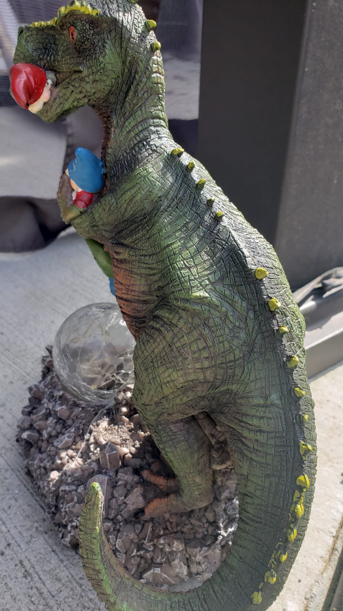 Dinosaur Eating Gnome with Light - The Gnome Shop