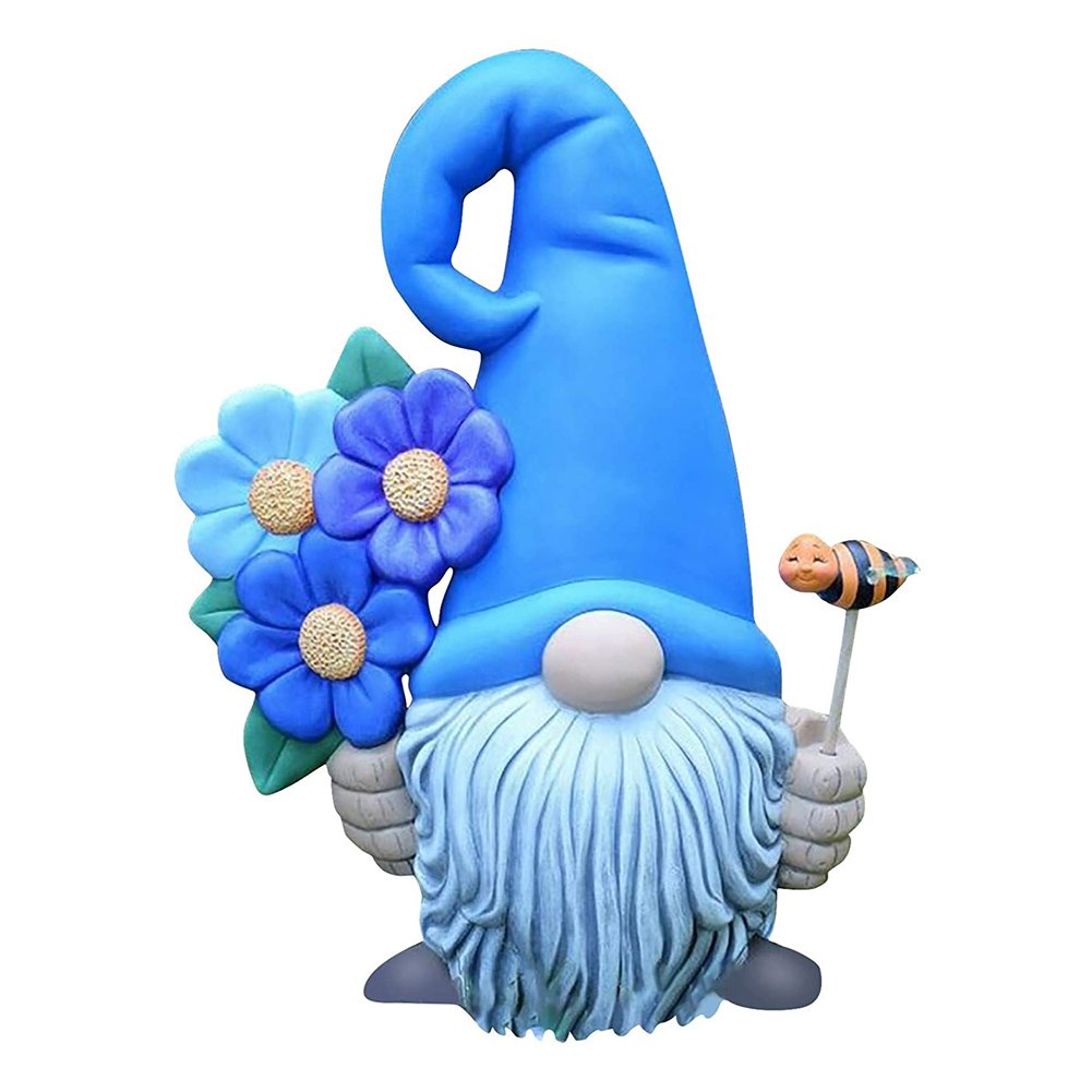 Mini Dark Blue Hat Gnome Holding Flowers - The Gnome Shop
