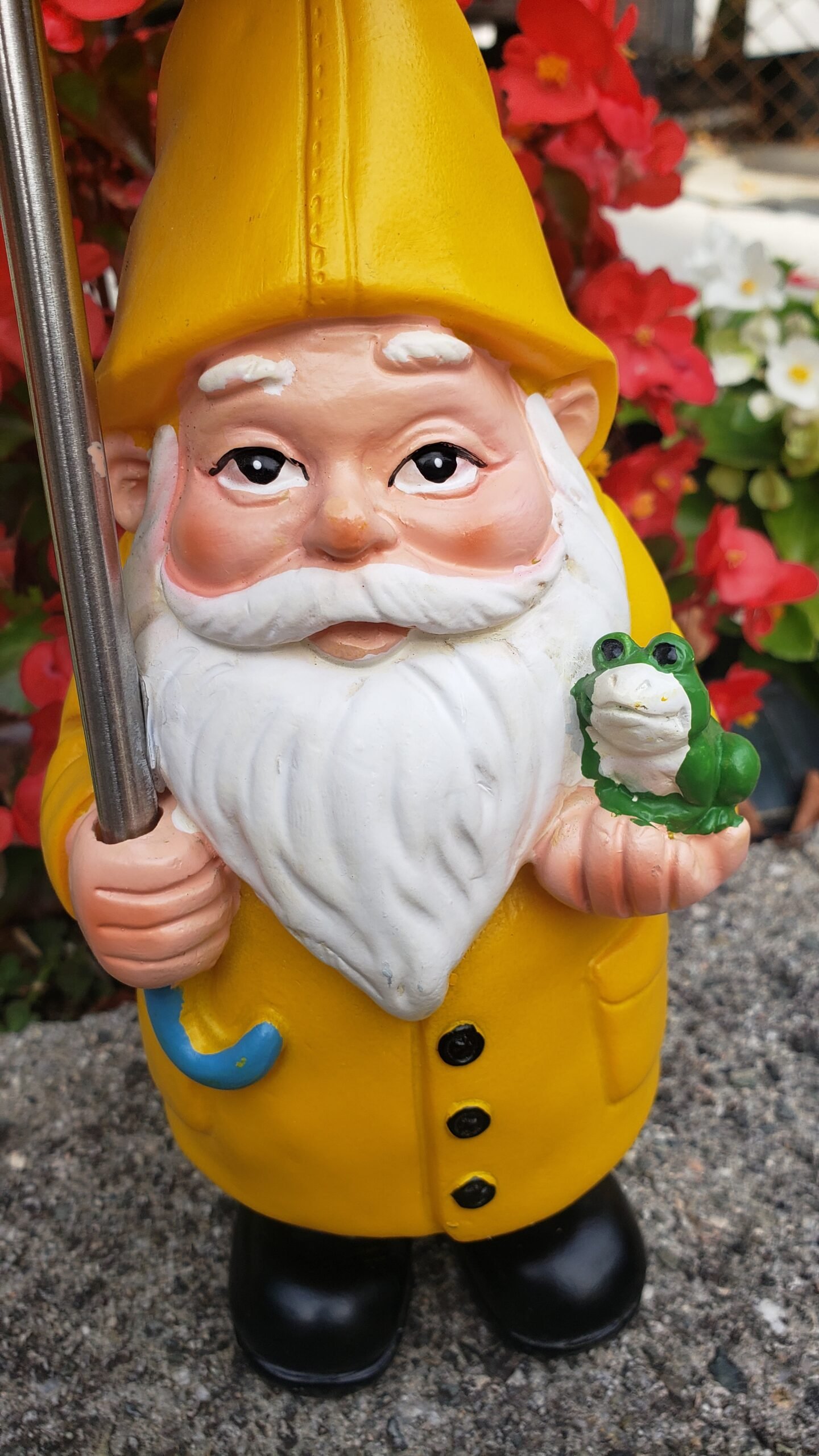 Yellow Rain Coat Gnome with Blue Umbrella - The Gnome Shop