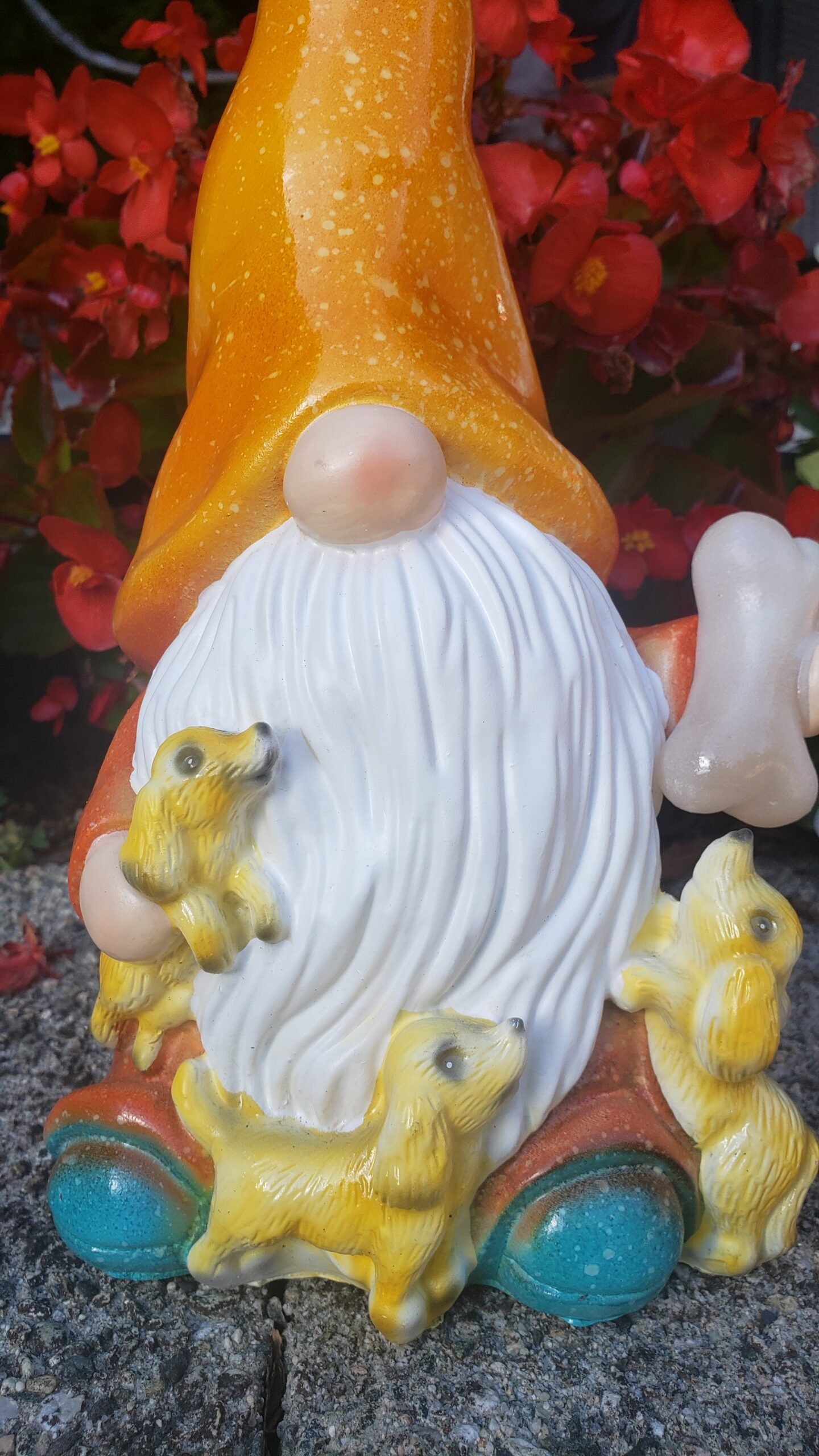 Gnome with Dog and Lit up Bone - The Gnome Shop