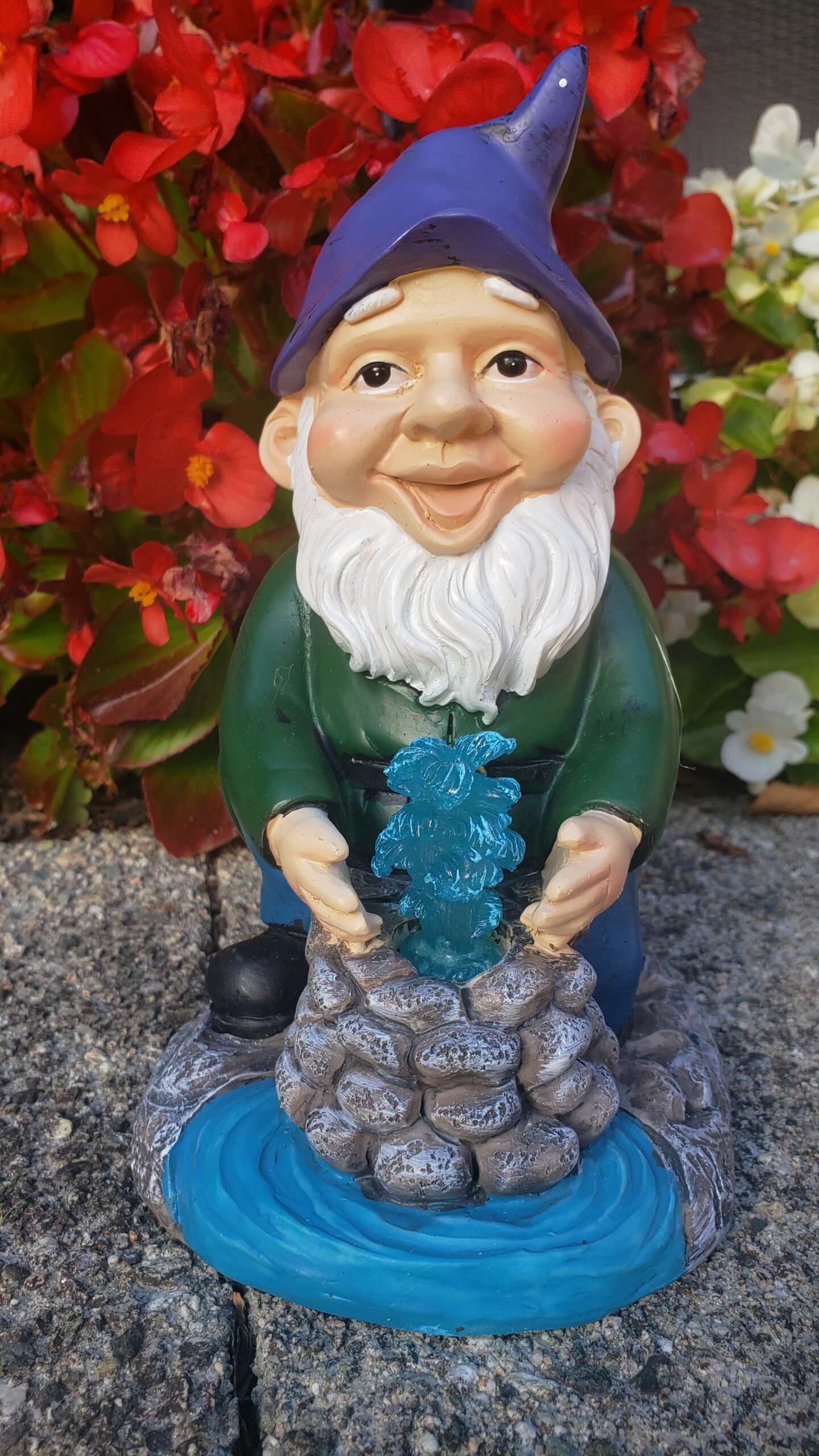 Garden Gnome at Solar Powered Water Fountain - The Gnome Shop