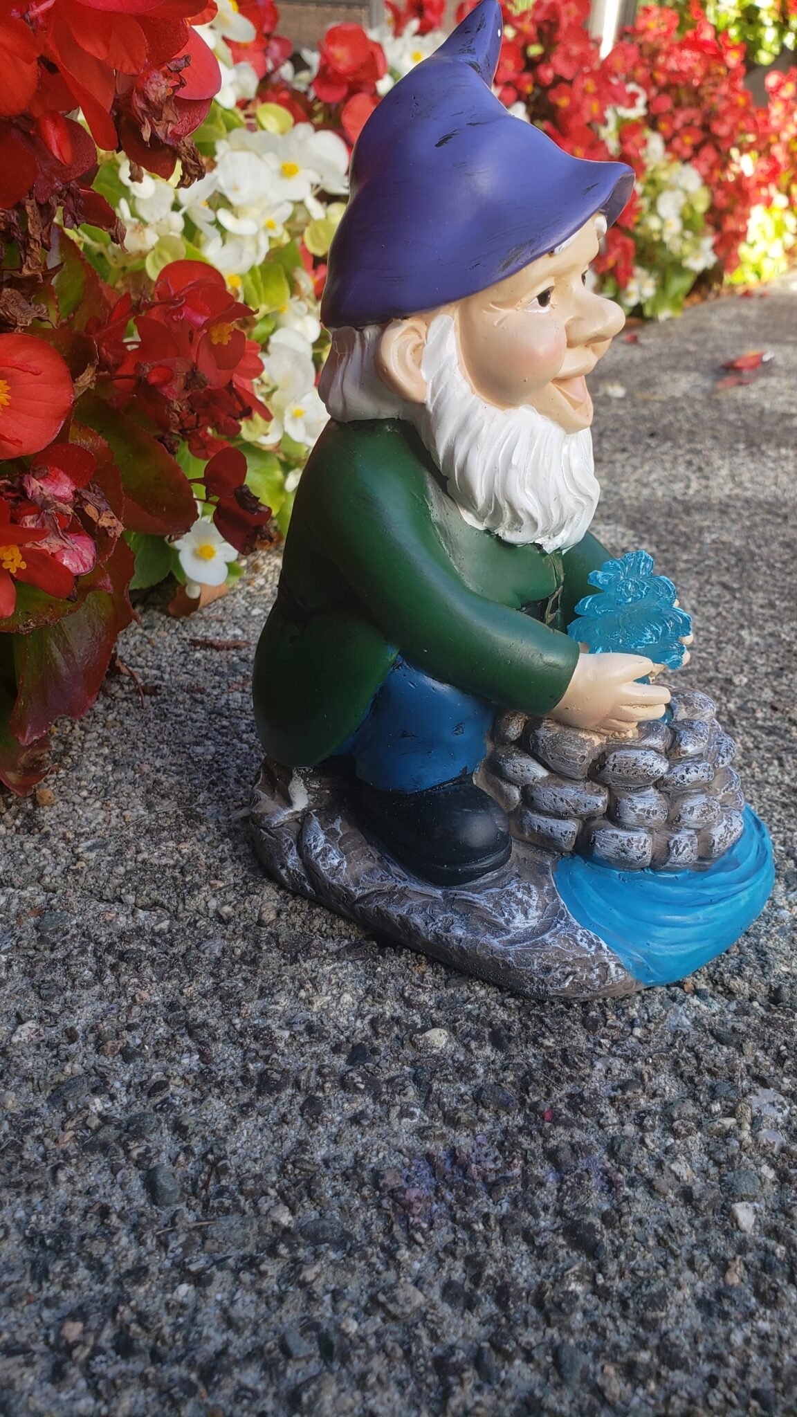 Garden Gnome at Solar Powered Water Fountain - The Gnome Shop